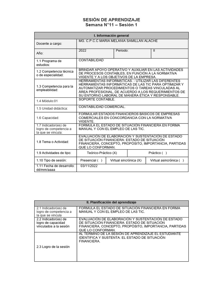 SESIÓN DE APRENDIZAJE - Semana #11 - Sesión 1 | PDF SESIÓN DE APRENDIZAJE - Semana #11 - Sesión 1 | PDF