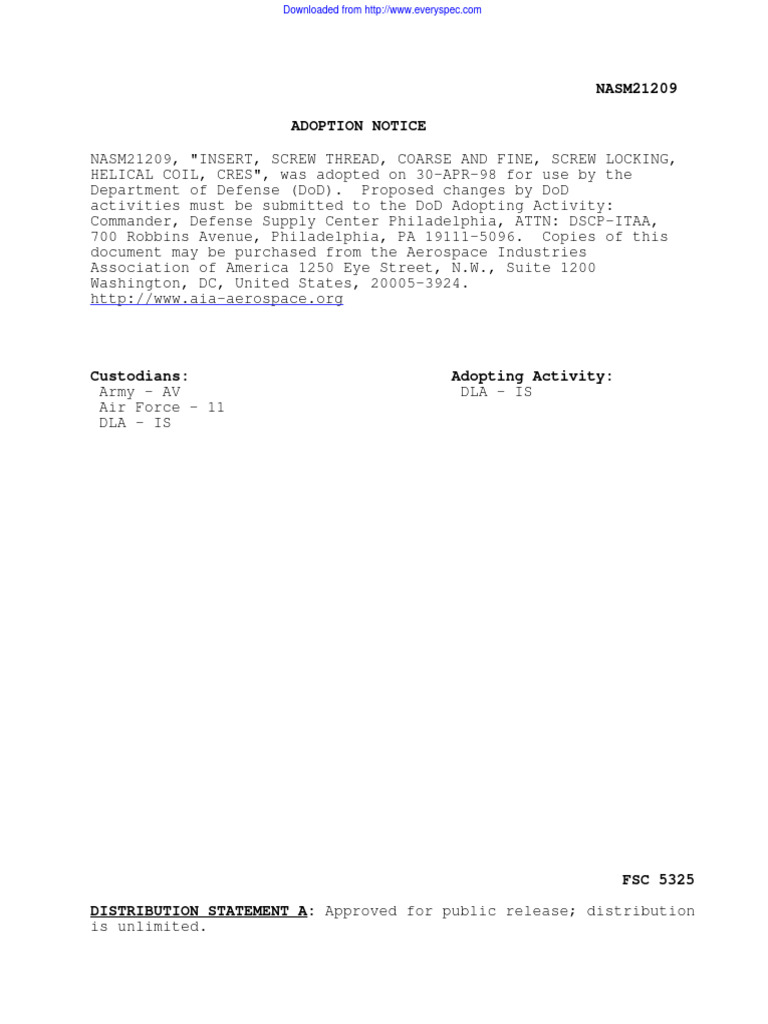 Nasm21209 Adoption Notice | PDF