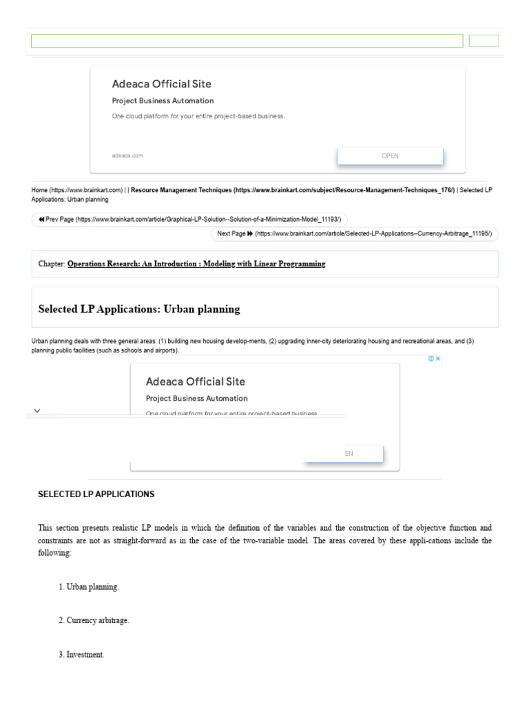 Selected LP Applications - Urban Planning | PDF | Mathematical Optimization | Linear Programming