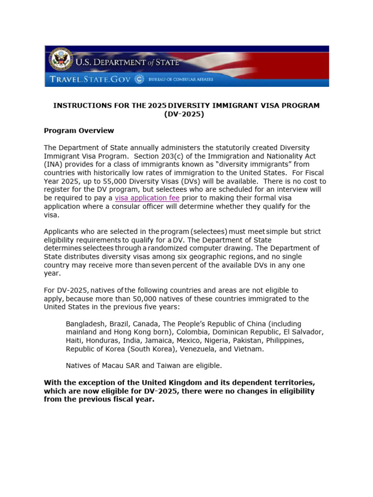 Instrucciones para aplicar al sorteo de visas 2025 a Estados Unidos | PDF