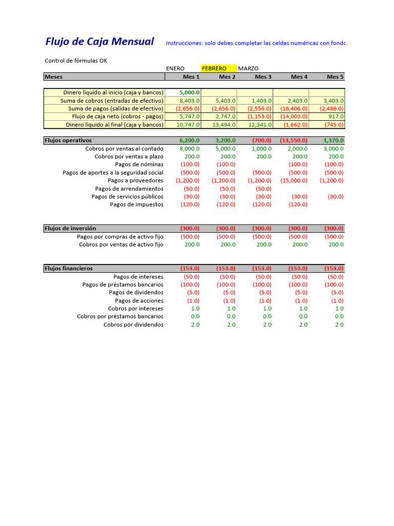 Flujo de Caja Mensual Excel | PDF