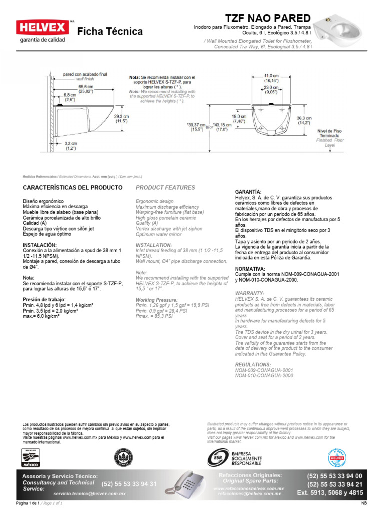 Helvex TZF Nao Pared | PDF | Baño