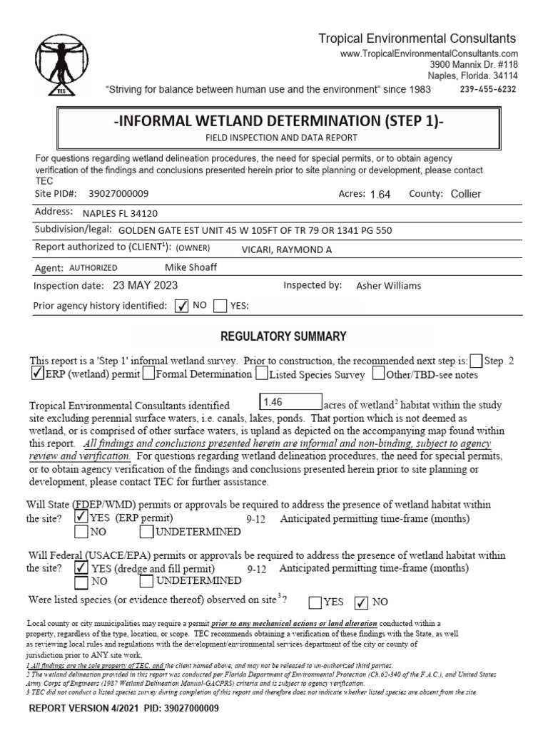 TEC IWD PID - PID 39027000009 UNIT 45 Wetland Report | PDF
