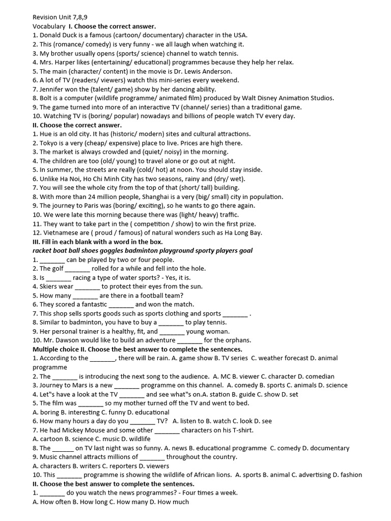 Revision Unit 7 8 9 | PDF