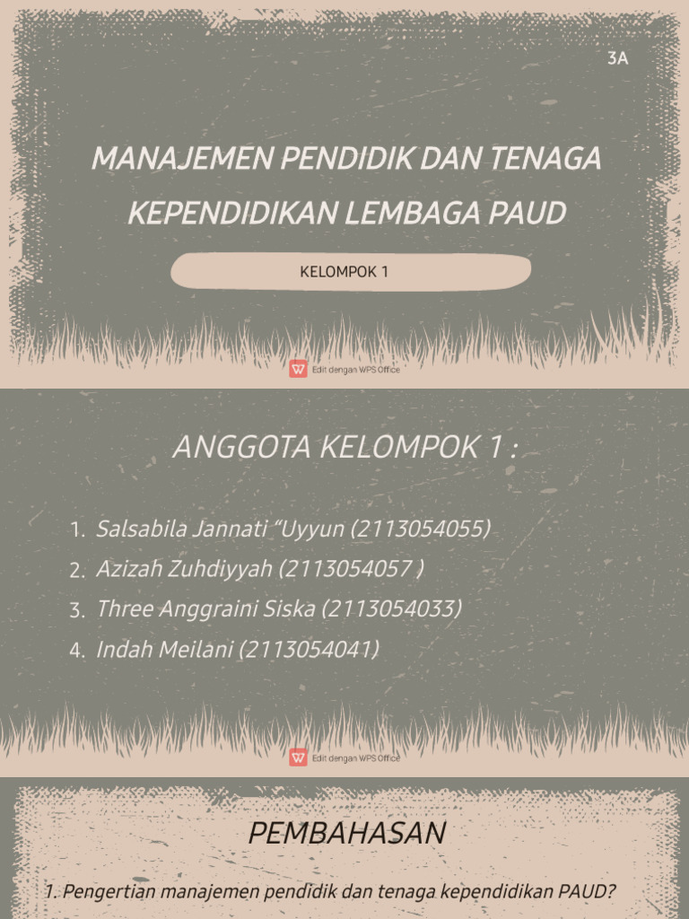 Manajemen Pendidik Dan Tenaga Kependidikan Lembaga Paud: Kelompok 1 ...