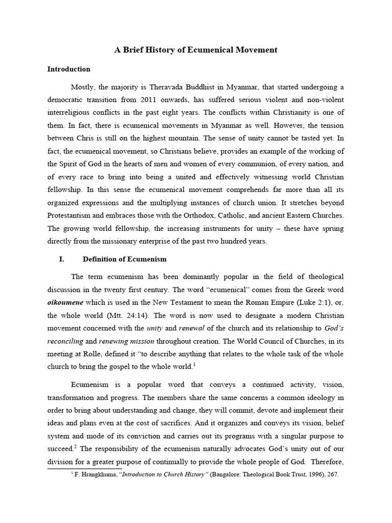 A Brief History of Ecumenical Movement - Final Paper | Download Free ...