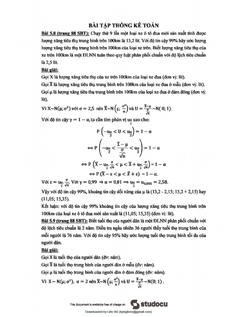 XSTK BT Giai in | PDF