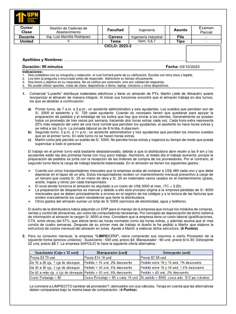 Parcial SCM - 2023-2 | PDF