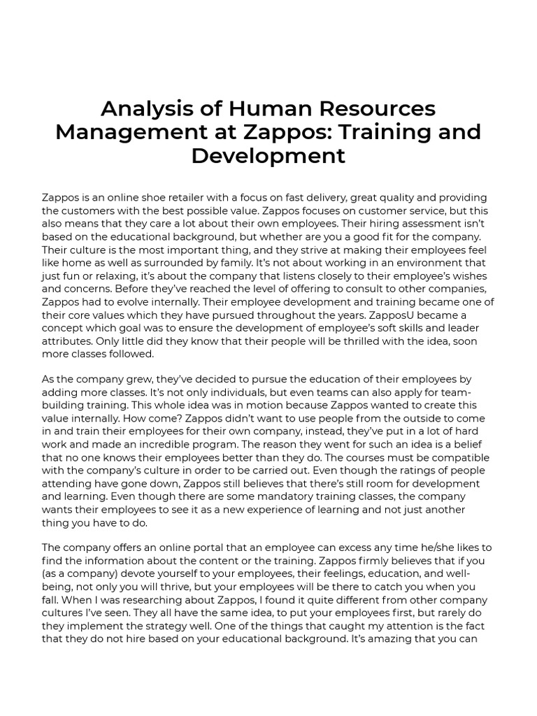 Analysis of Human Resources Management at Zappos - Training and ...