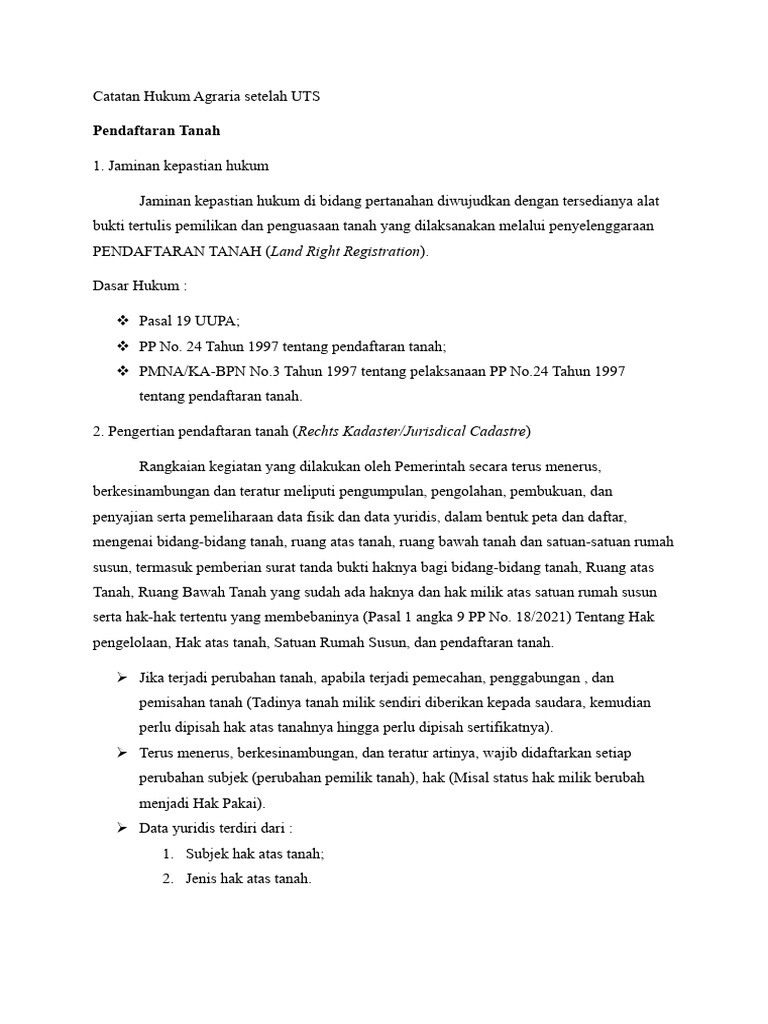Catatan Hukum Agraria setelah UTS | PDF
