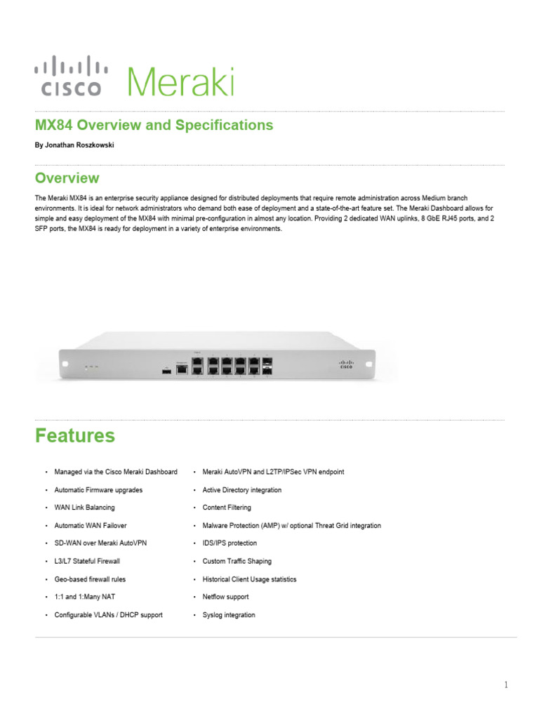 Meraki MX84 Overview and Specs | PDF | Virtual Private Network ...