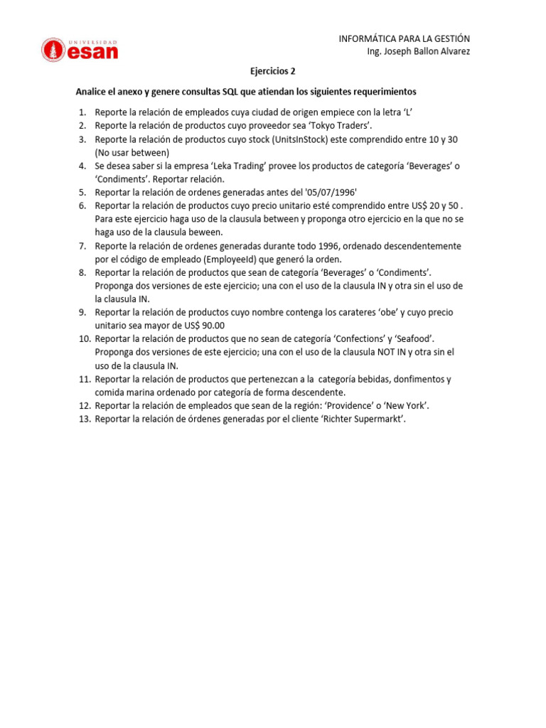 Ejercicios - 2 (1) SQL | PDF