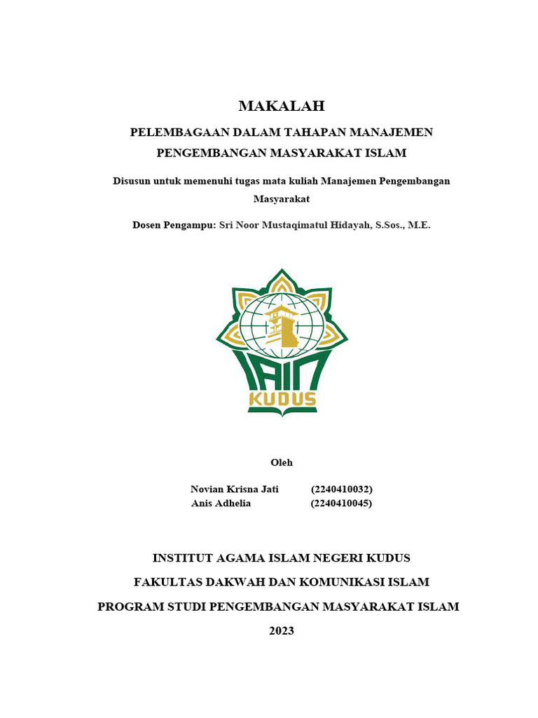 Makalah Pelembagaan Dalam Tahapan Manajemen Dalam Pengembangan Masyarakat | PDF | Karier ...