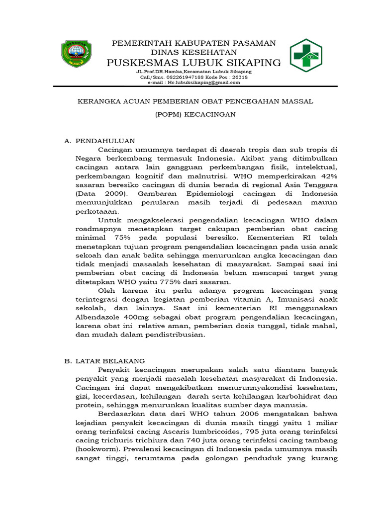 KAK Kecacingan | PDF