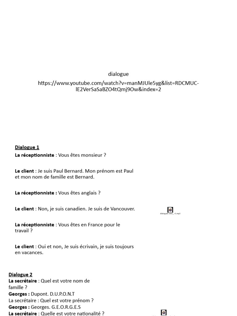 Dialogue Niveau Débutant | PDF