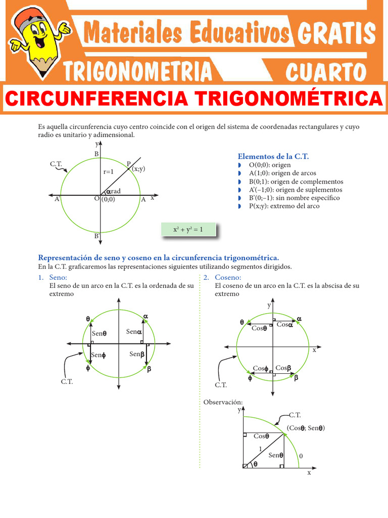 Circunferencia Trigonométrica para Cuarto Grado de Secundaria | PDF