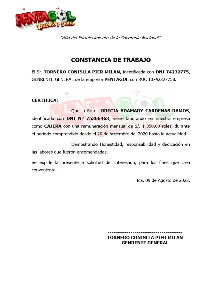 Constancia Con Sueldo | PDF