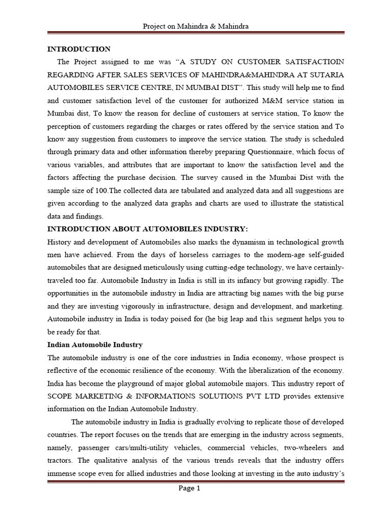 Mahindra & Mahindra Customer Satisfaction Study | PDF | Car | Transport