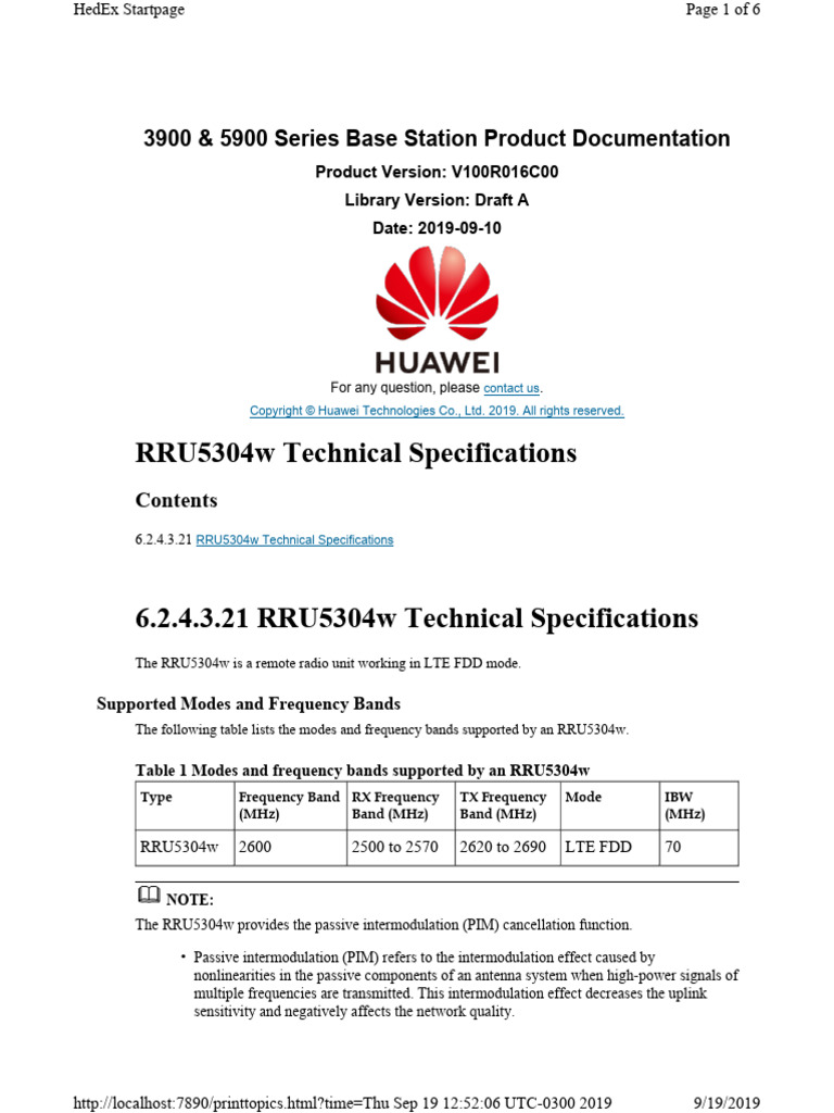 RRU5304w (2600Mhz X+P) - Technical Specifications | PDF