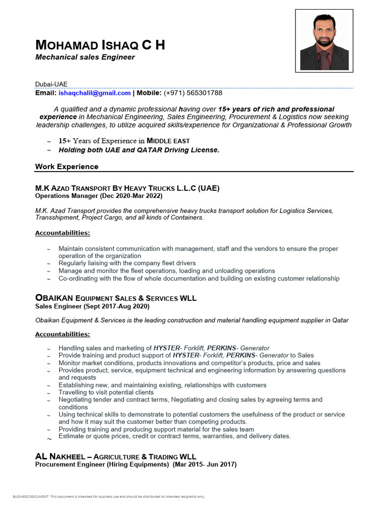 Ishaq Mechanical Sales Engineer | PDF | Procurement | Sales