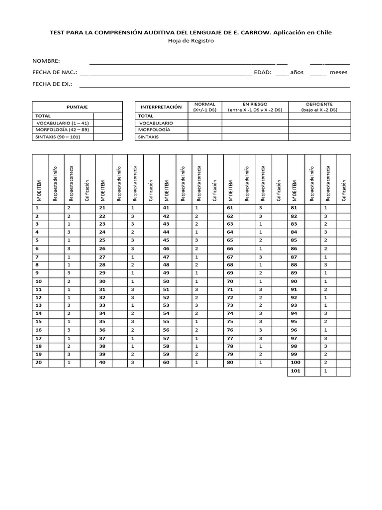 Test de Carrow | PDF