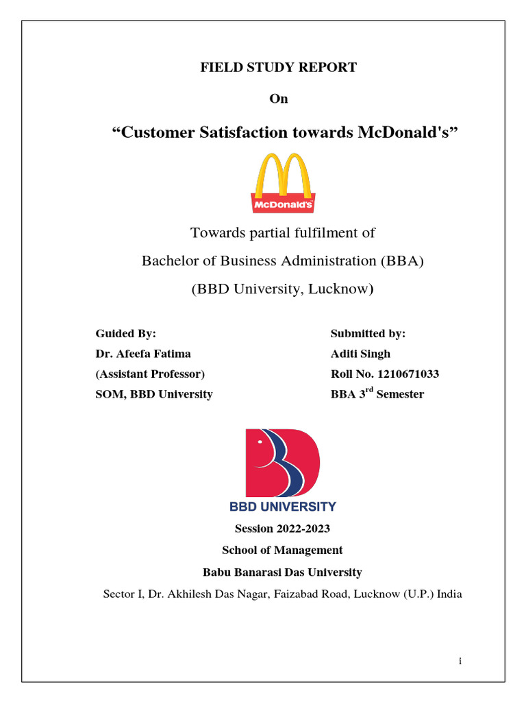 BBA Field Study: McDonald's Satisfaction | PDF | Cost Of Living | Mc Donald's