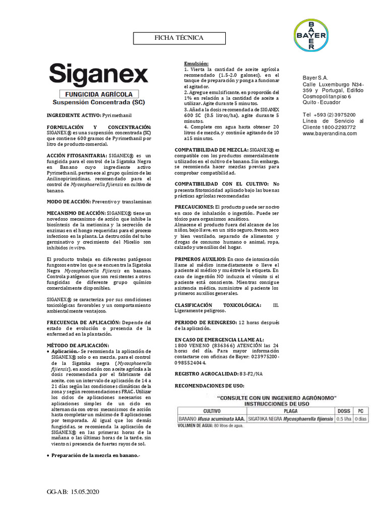 Siganex Bayer Ficha Tecnica Ecuador | PDF