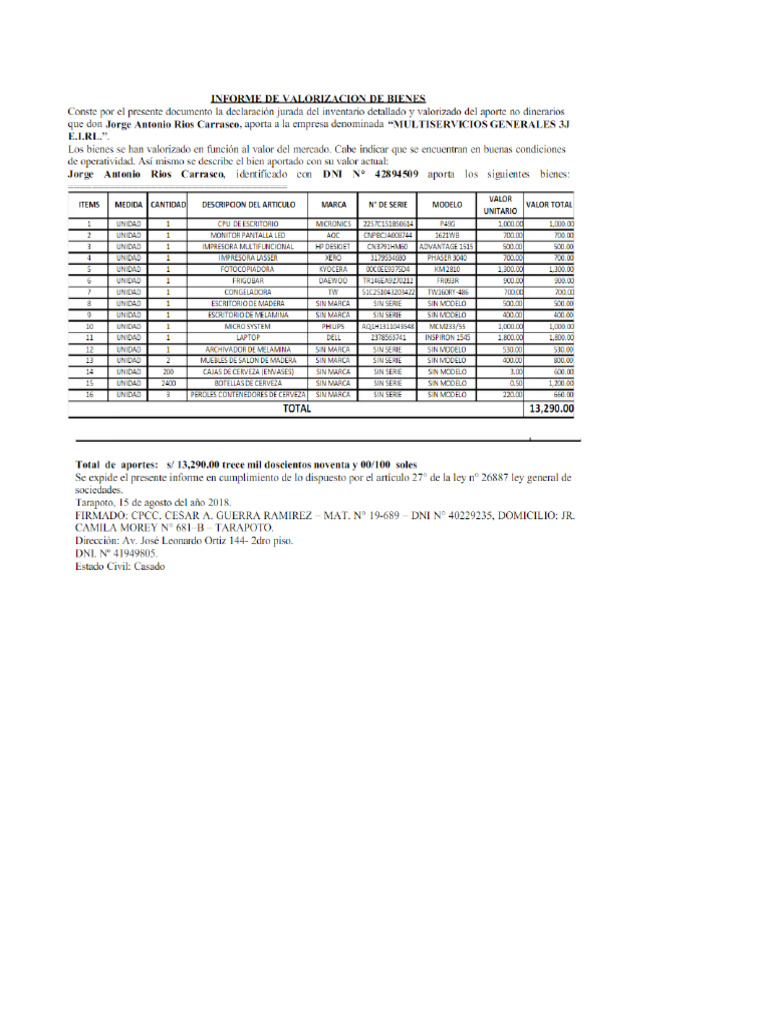 Ejemplos de Inventario Inicial | PDF