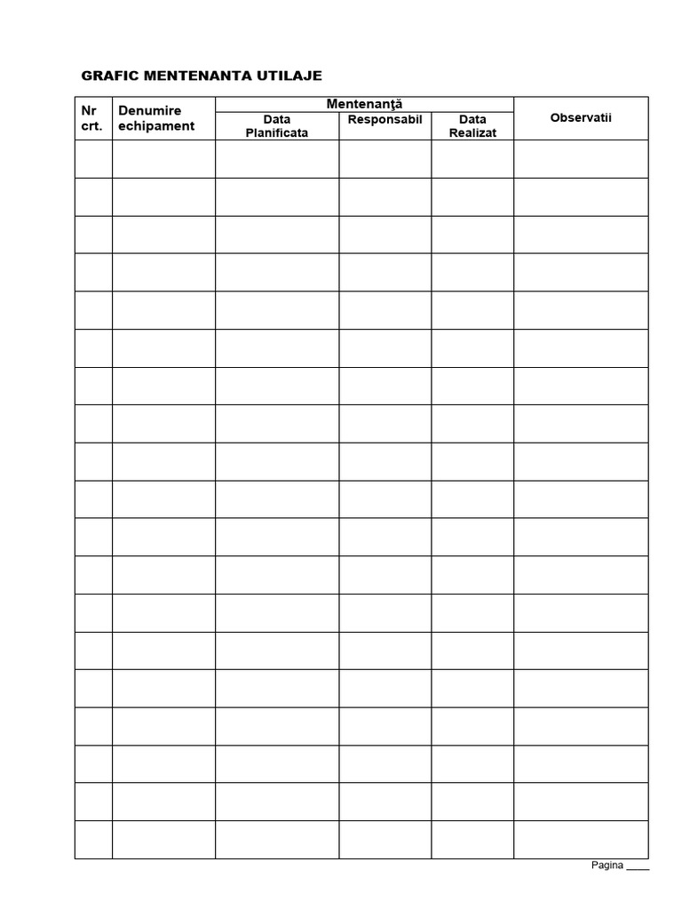 Grafic Mentenanta Utilaje | PDF