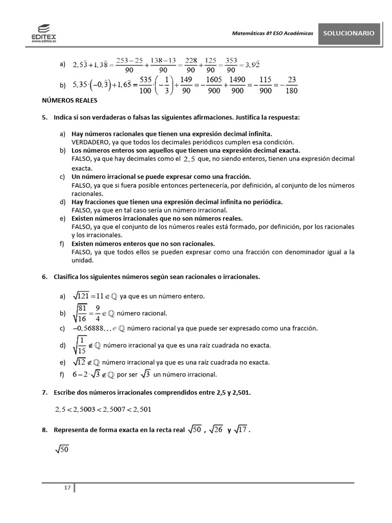Ejercicios de Números Reales 4º ESO | PDF | Número racional | Número Real