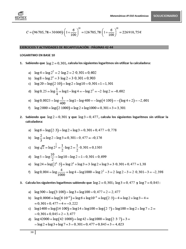 05 - Ejercicios Logaritmos y Porcentajes | PDF