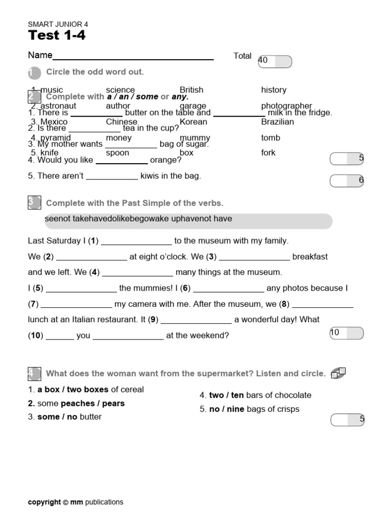 Smart Junior 4 Test 1-4 | PDF
