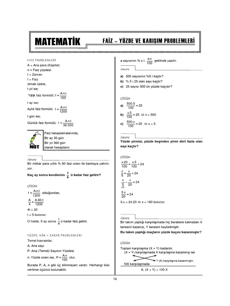 Faiz Karışım Yüzde Problemleri | PDF