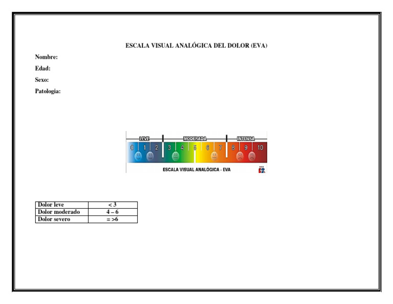 Escala Visual Analógica Del Dolor (Eva) | PDF