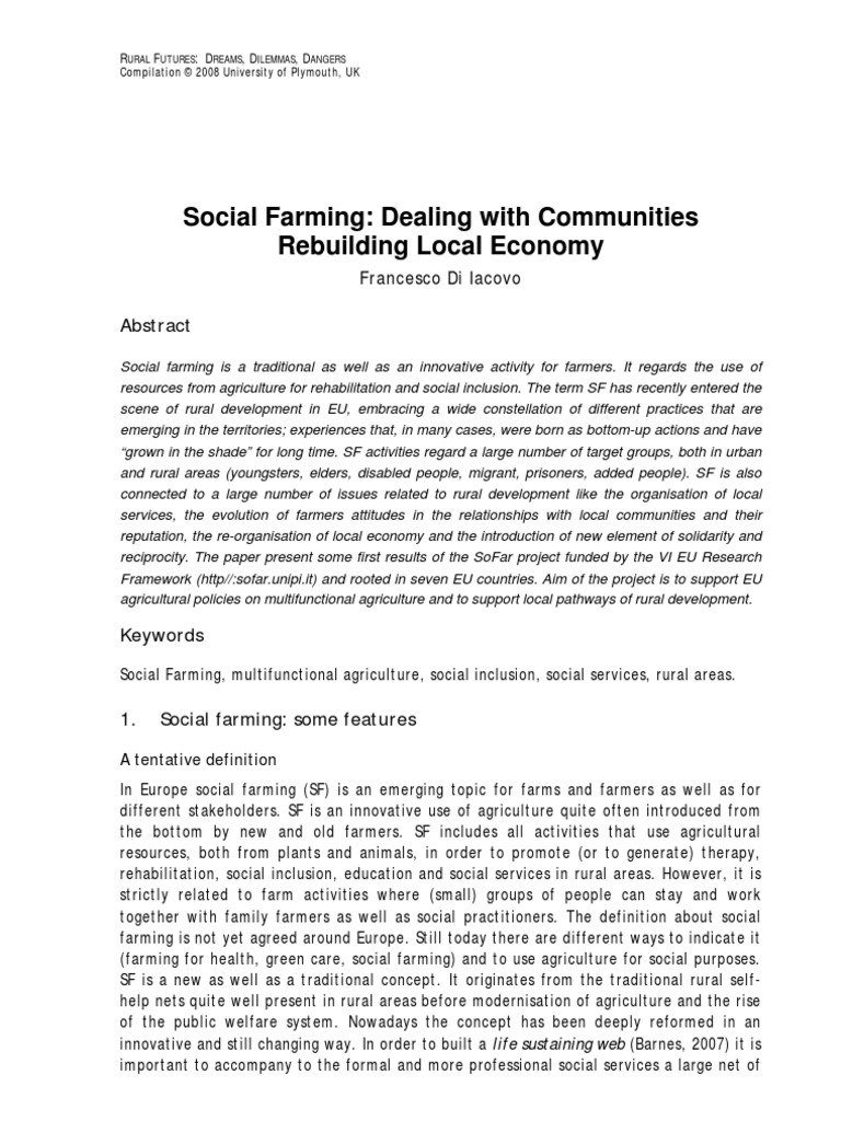 Social Farming: Dealing With Communities Rebuilding Local Economy | PDF