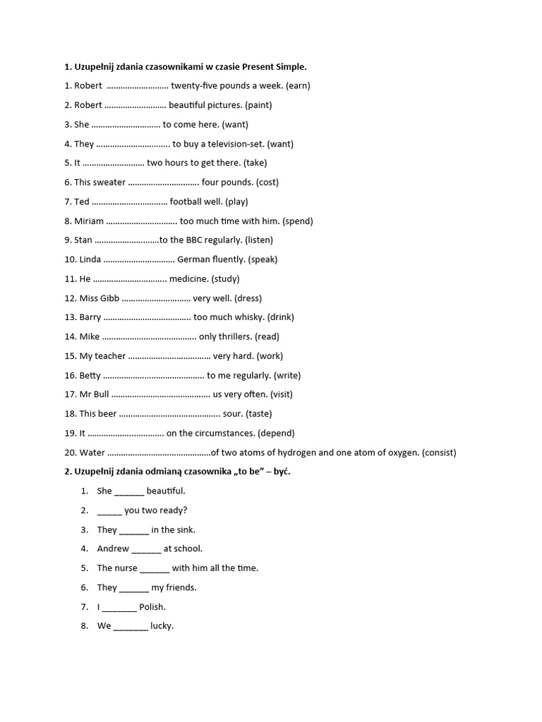 Czasy Teraźniejsze - Exercises | PDF