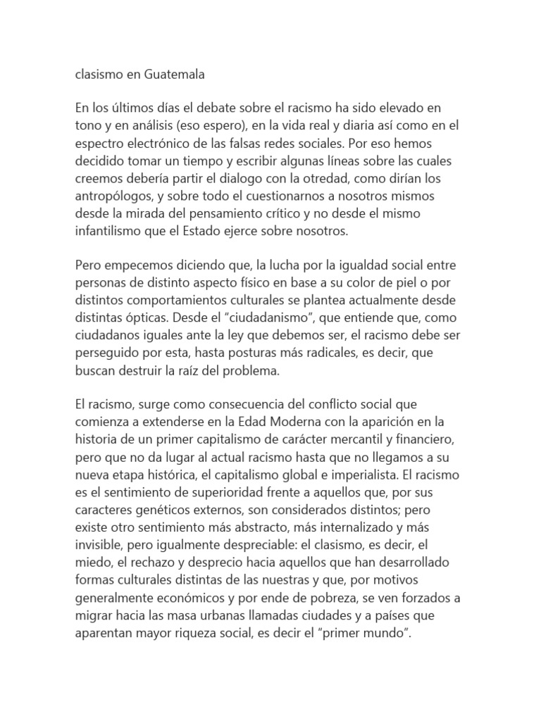 Clasismo en Guatemala | PDF