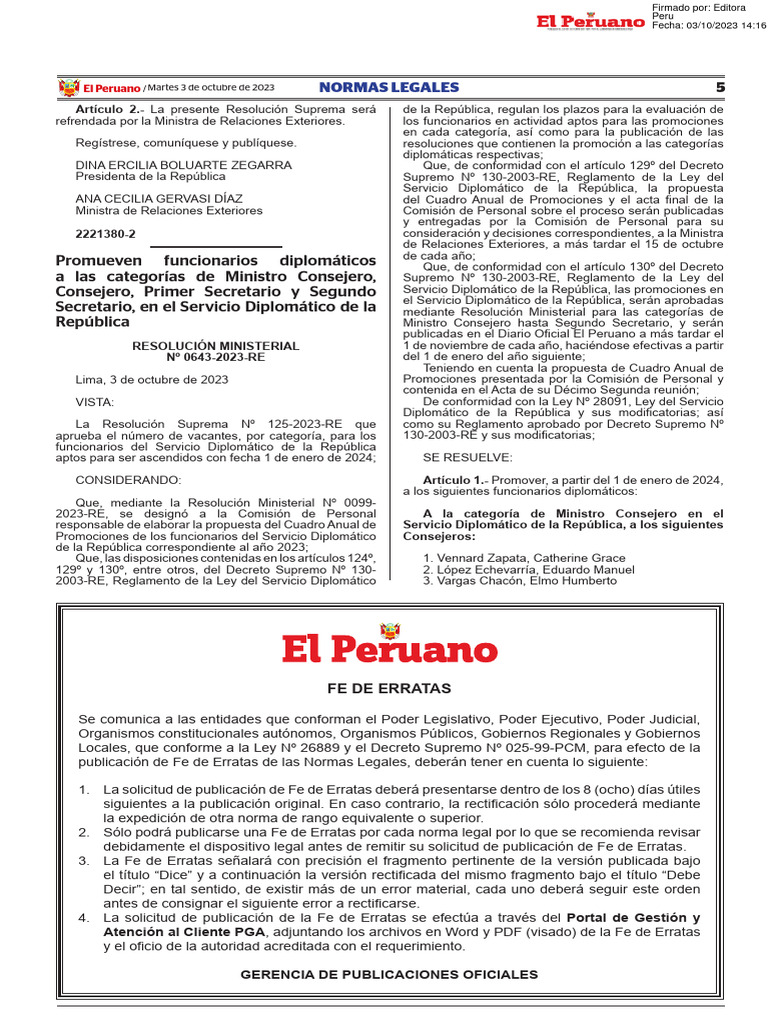 Resolucion Ministerial N 0643-2023-Re | PDF