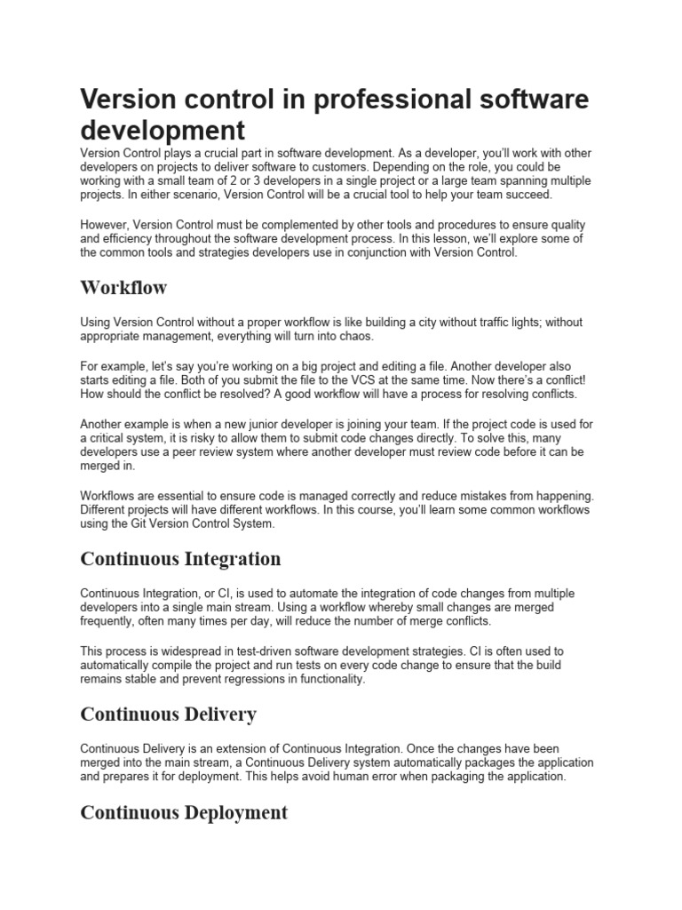 5 - Version Control in Professional Software Development | PDF
