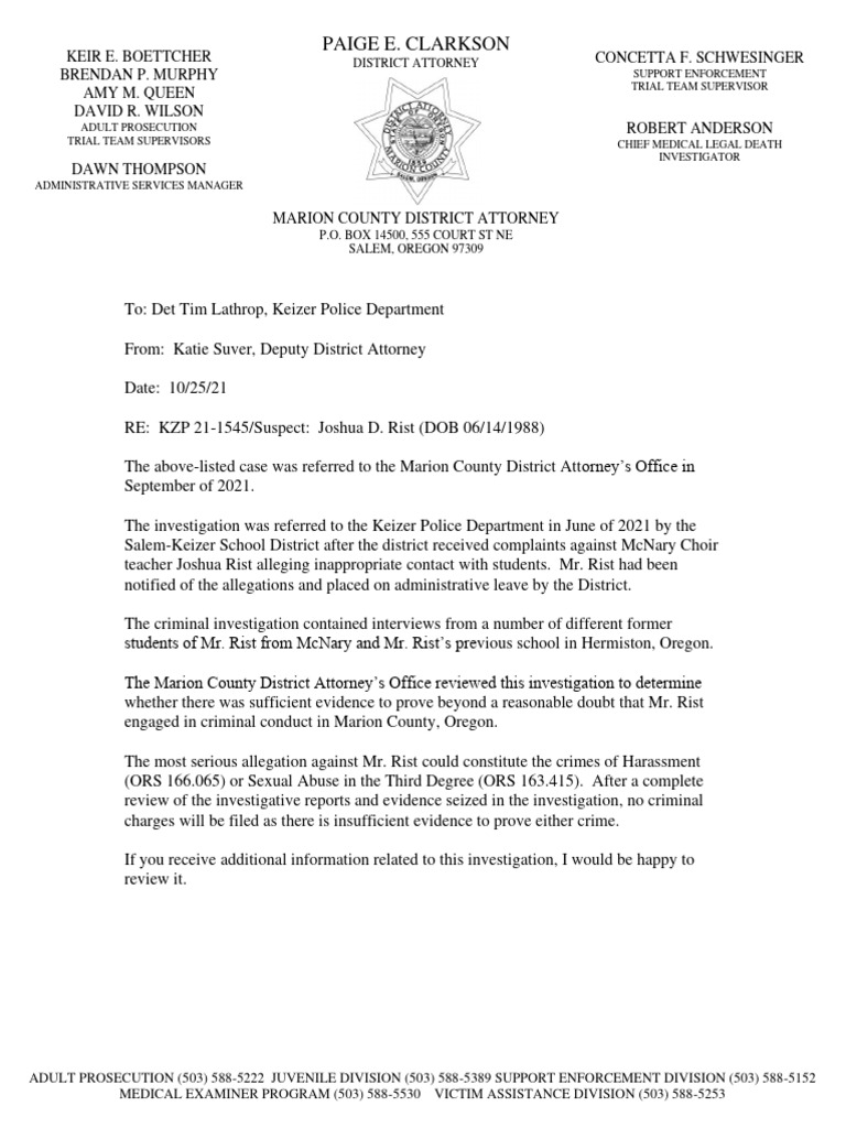 Investigation Summary: Joshua Rist Case | PDF | District Attorney ...