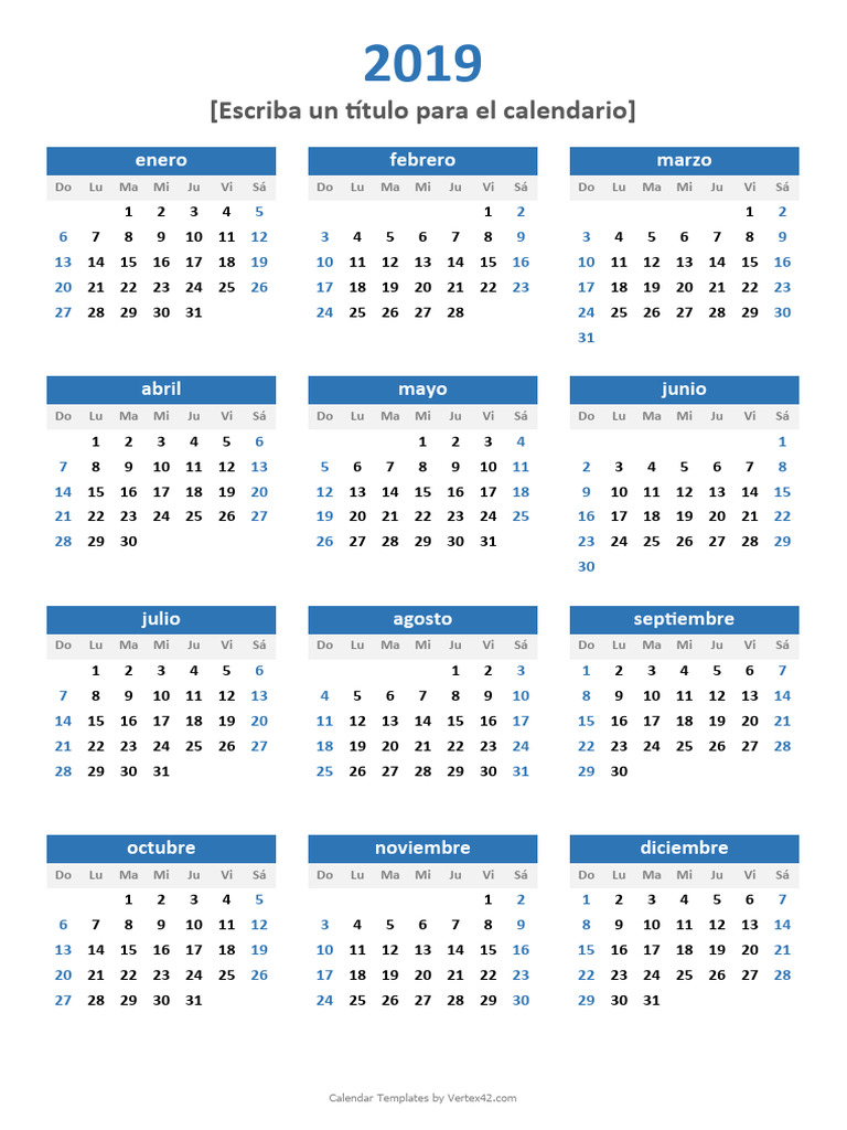 Plantillas de Calendario Anual 2019 | PDF