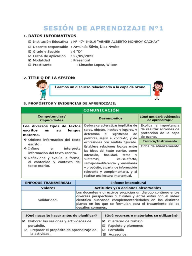 Sesión de Aprendizaje N 1 | PDF | Clorofluorocarbono | Ozono