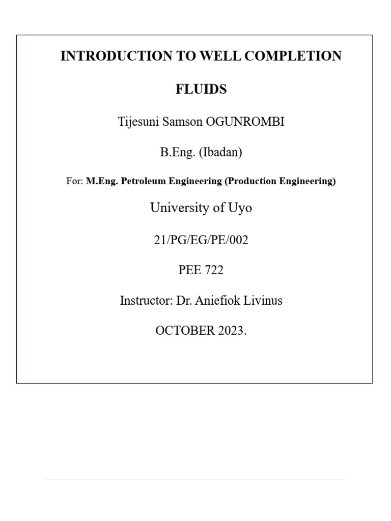 An Introduction To Well Completion Fluids | PDF | Oil Well ...