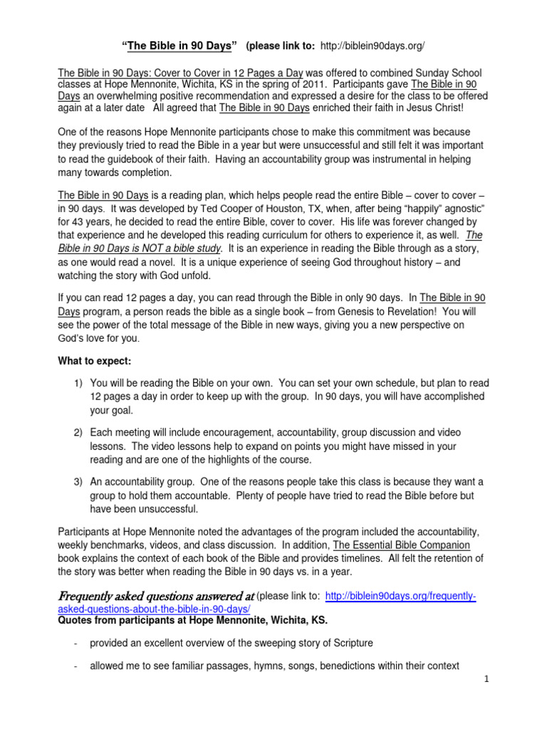Bible in 90 Days Handout For Yofb Website | PDF