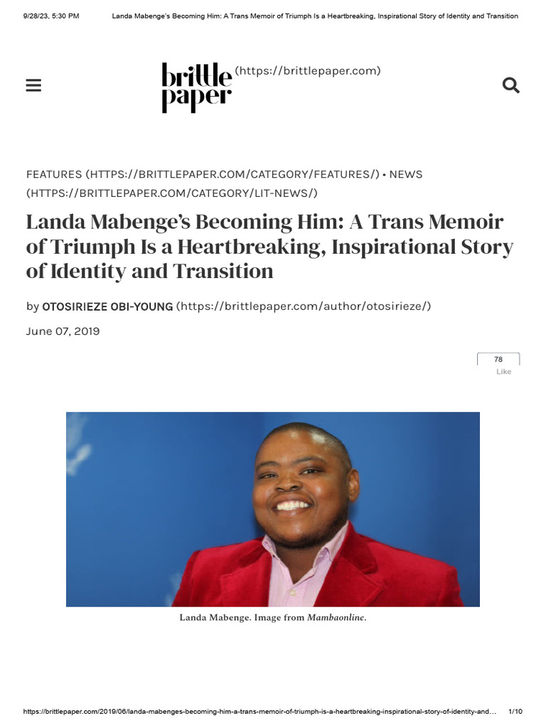 Landa Mabenge's Becoming Him - A Trans Memoir of Triumph Is A Heartbreaking, Inspirational Story ...