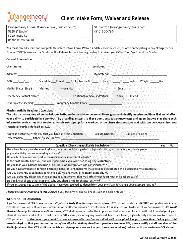 Client Intake Form 2023 | PDF