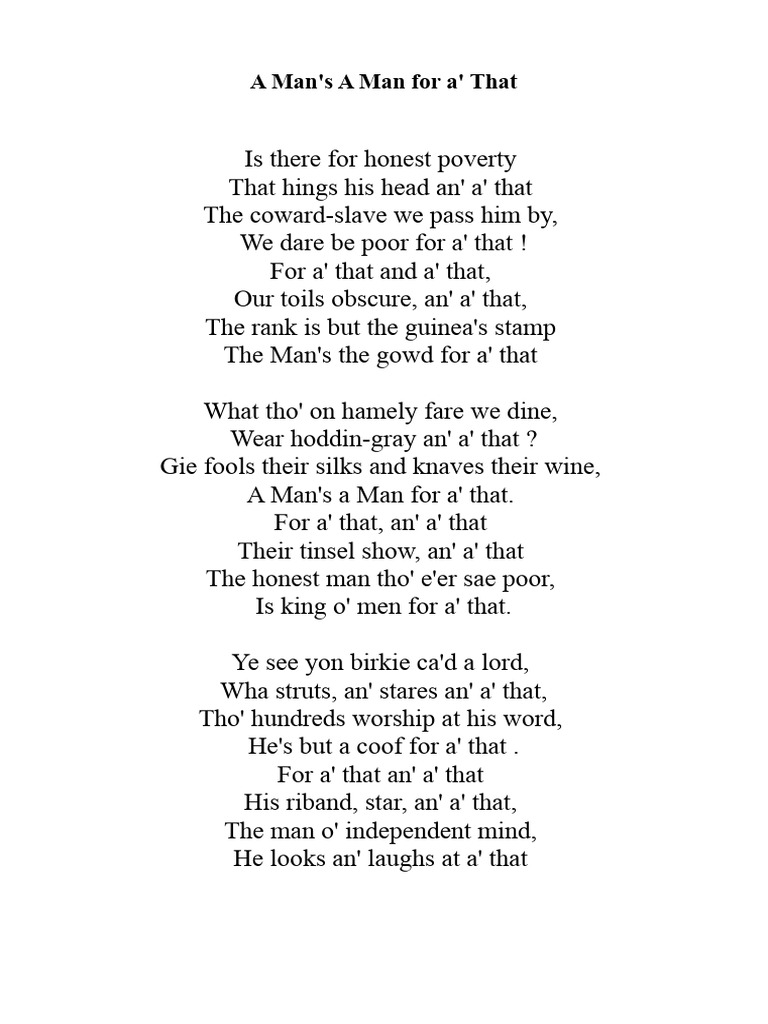 Robert Burns Song A Man's A Man For A' That | PDF