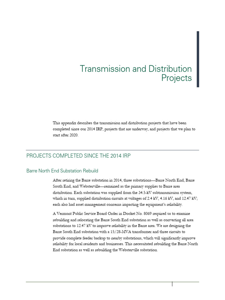 IRP Transmission and Distribution Projects | PDF