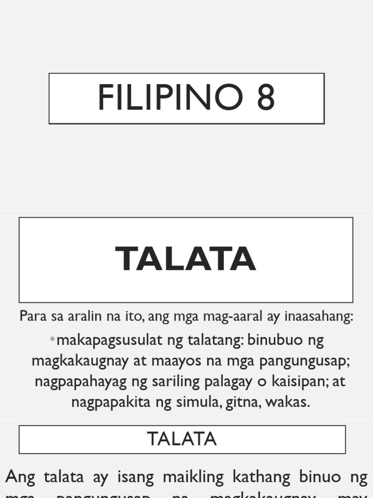 Filipino 8 Pagsulat Ng Talata 20232024 8 | PDF