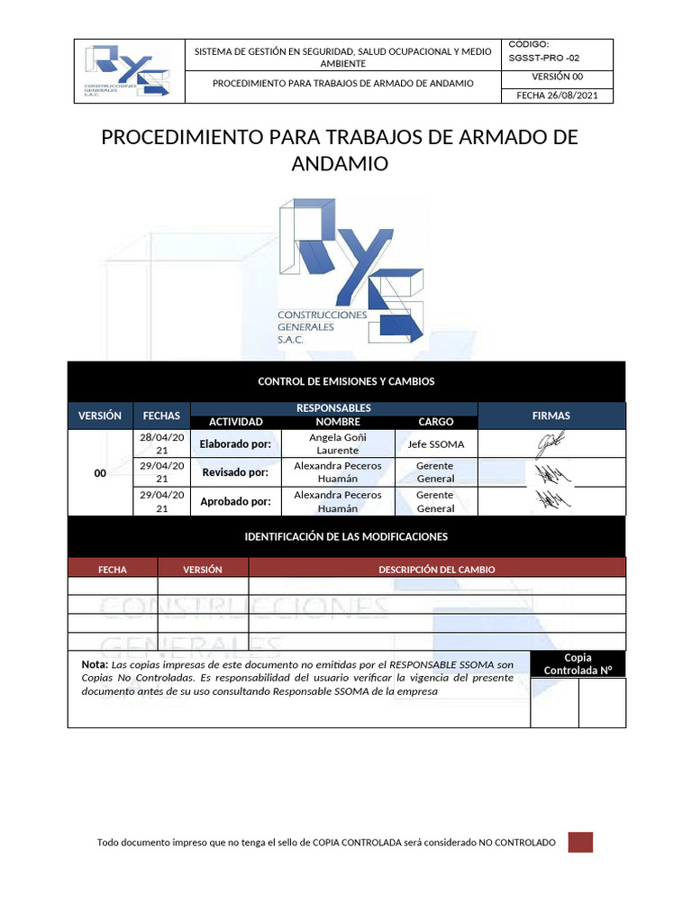 Procedimiento de Armado de Andamios | PDF